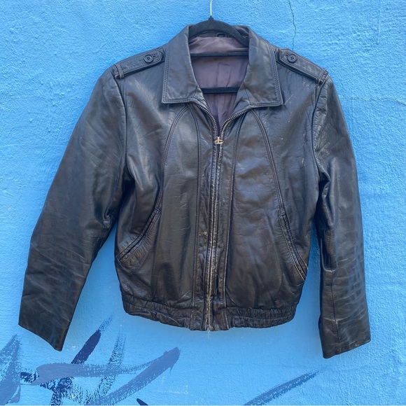 Nordstrom | Jackets & Coats | Vintage 8s Black Leather Jacket Pockets ...